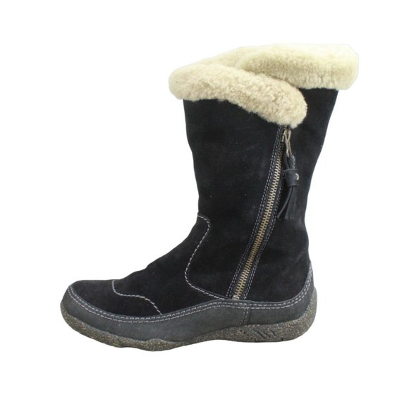 Clarks | Shoes | Clarks Black Suede Shearling Lined Side Zip Faux Fur ...